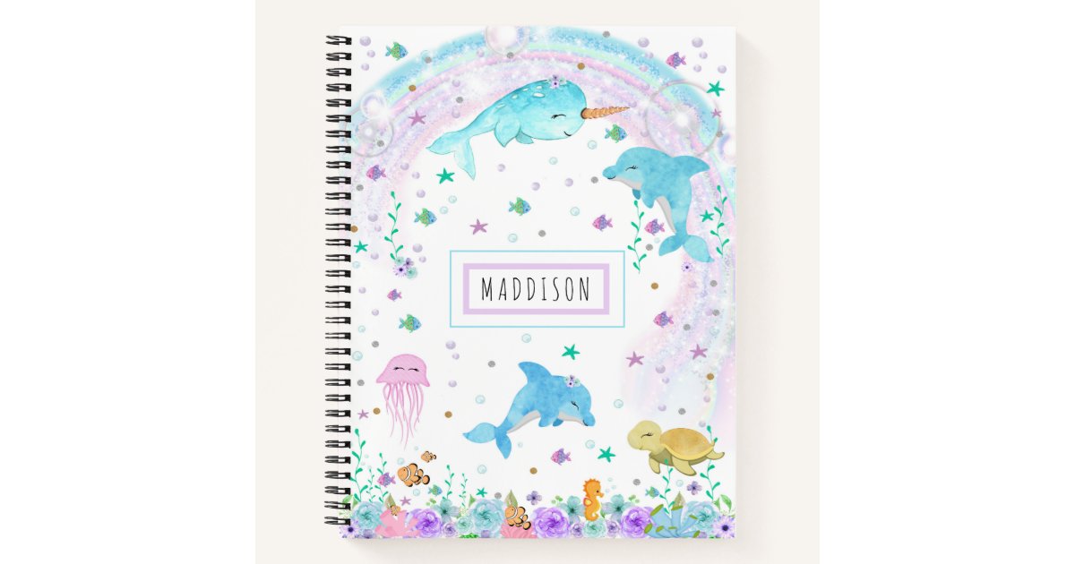 Under the Sea Notebook - Dolphin, Narwhal | Zazzle