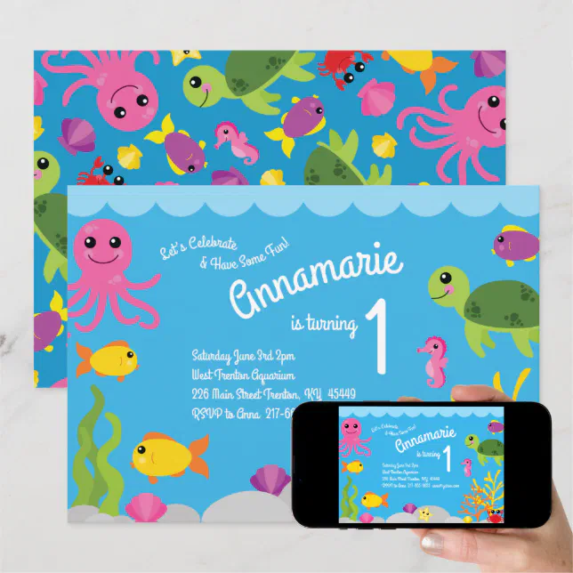 Under the Sea Ocean Animals Birthday Invitations | Zazzle