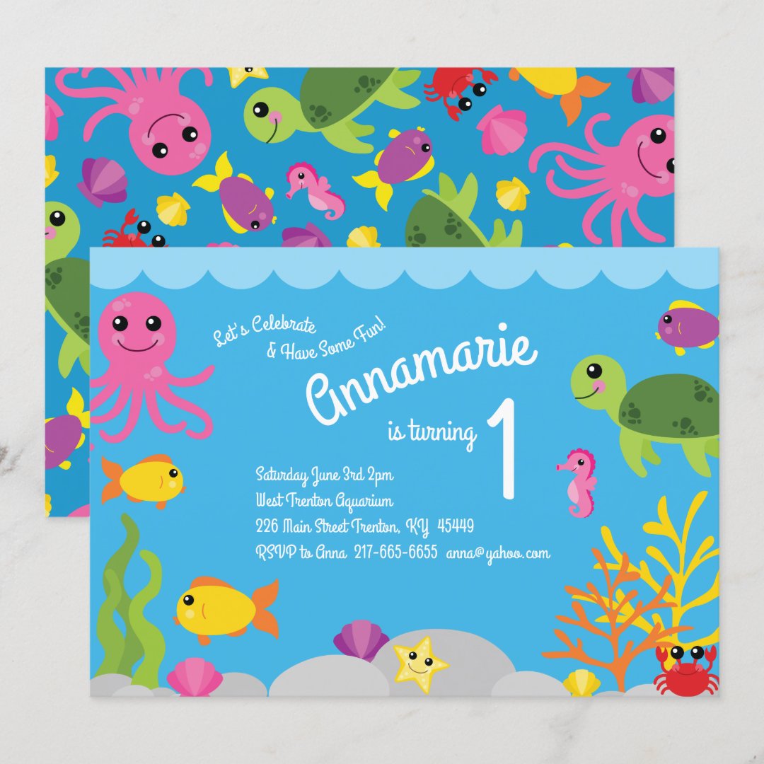 Under the Sea Ocean Animals Birthday Invitations | Zazzle