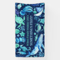 Under the Sea Ocean Animals Navy Blue Watercolor Banner | Zazzle