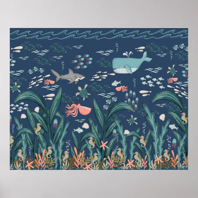 Under The Sea Ocean Animals Nursery Poster | Zazzle
