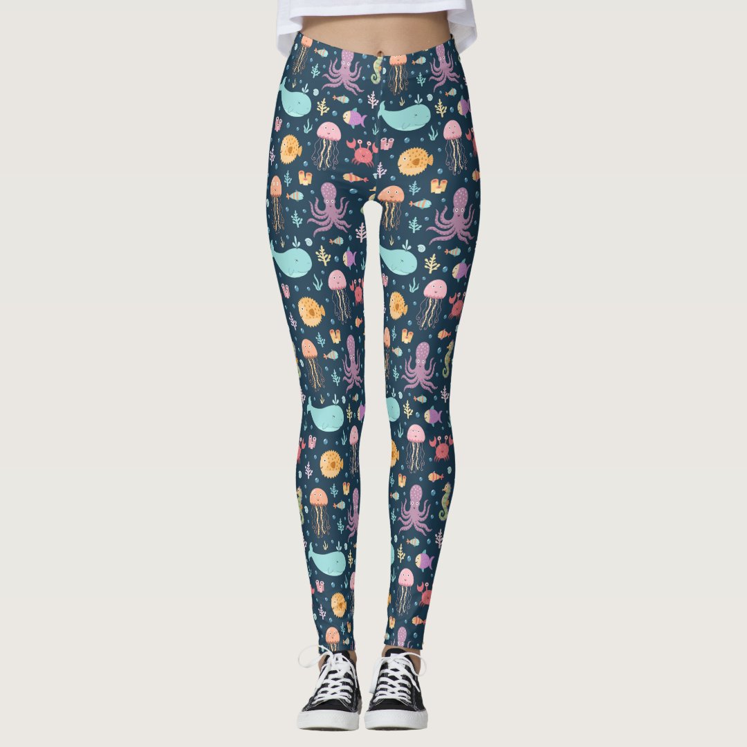 under the sea ocean animals octopus fish whale leggings | Zazzle