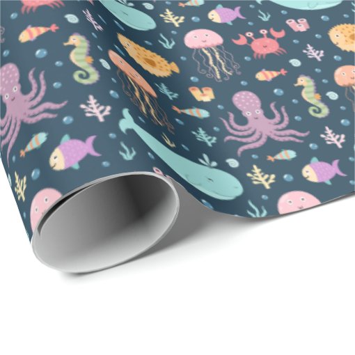 under the sea ocean animals octopus fish whale wrapping paper | Zazzle
