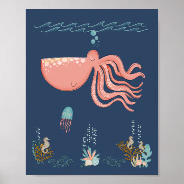 Under the Sea Ocean Animals Octopus Nursery Poster | Zazzle