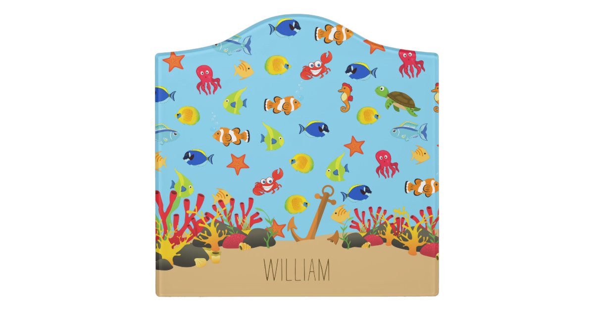 Under the Sea Ocean Fish and Anchor Kid Name Door Sign | Zazzle