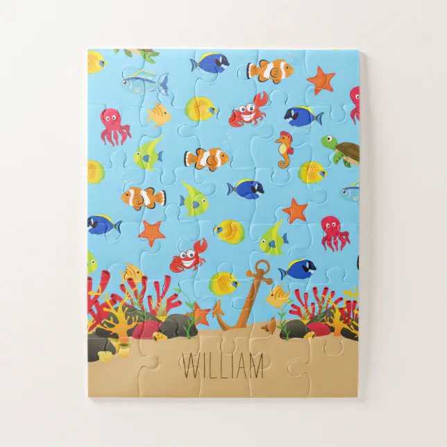 Under the Sea Ocean Fish and Anchor Kid Name Jigsaw Puzzle | Zazzle