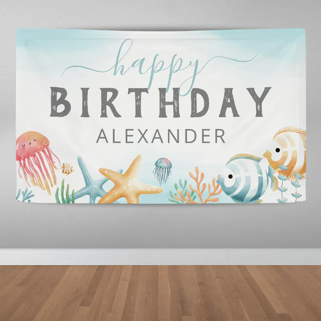 Under the Sea Ocean Happy Birthday Banner | Zazzle