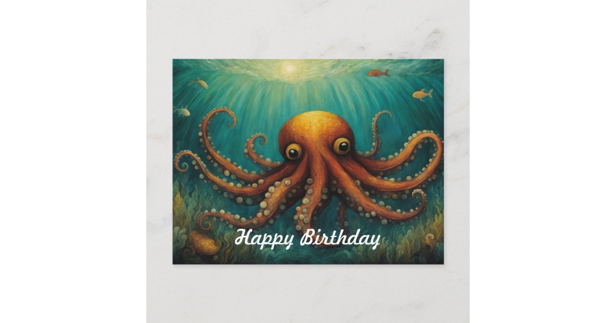 Under The Sea Octopus Happy Birthday Postcard | Zazzle