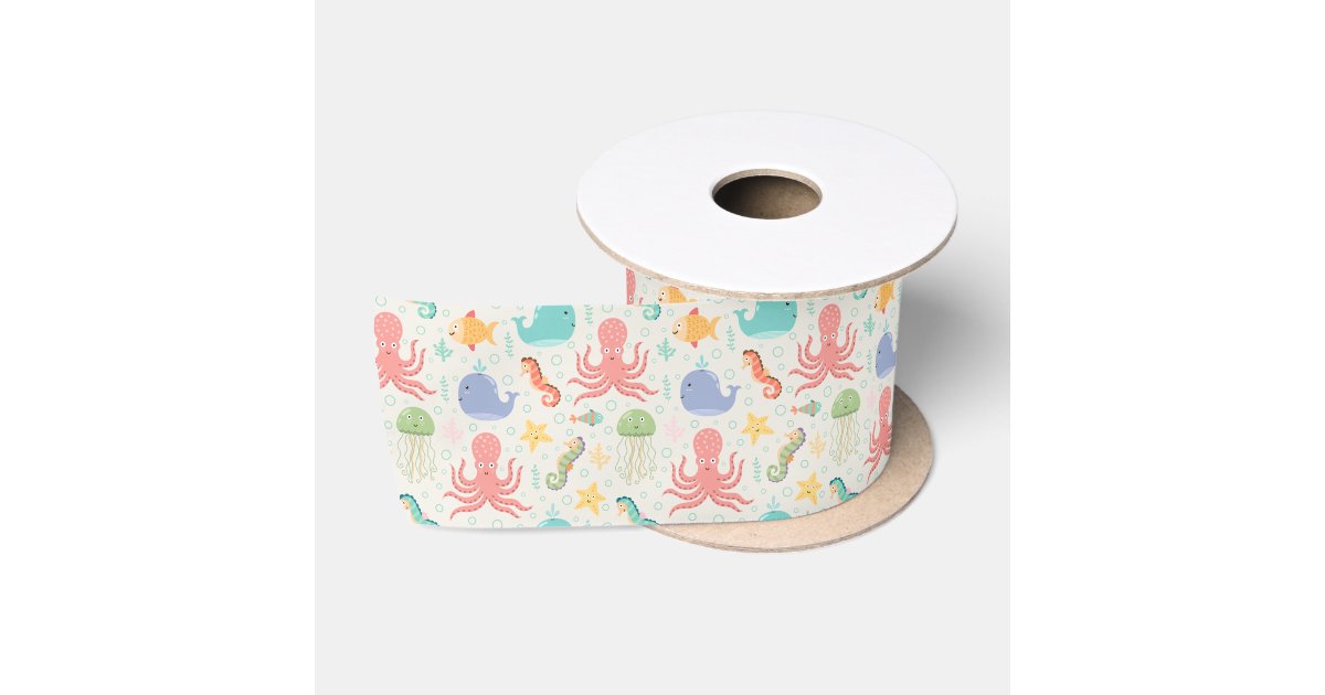 Under the Sea Octopus Sea Horse Whale Starfish Satin Ribbon | Zazzle