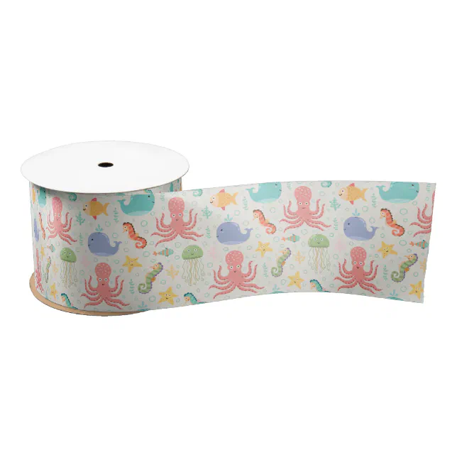 Under the Sea Octopus Sea Horse Whale Starfish Satin Ribbon | Zazzle