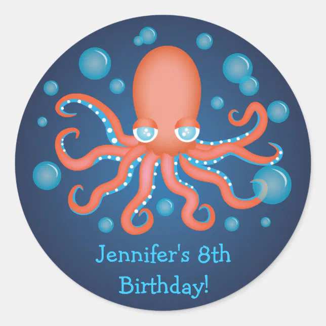 Under the Sea Orange Octopus Birthday Stickers | Zazzle