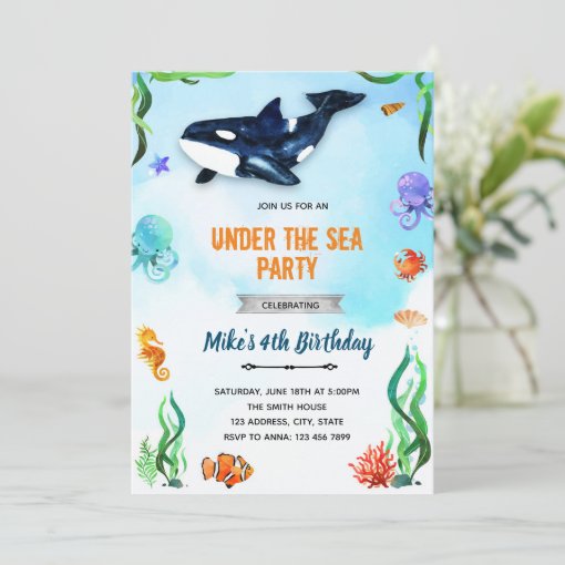 Under the sea orca birthday invitation | Zazzle