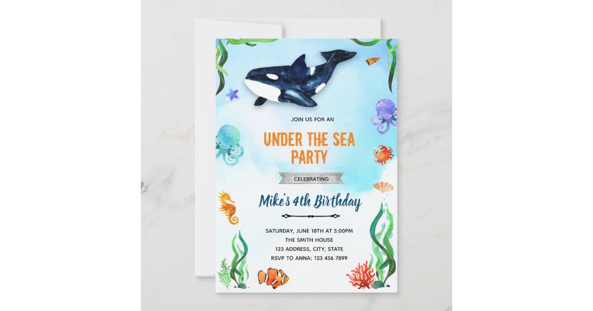 Under the sea orca birthday invitation | Zazzle