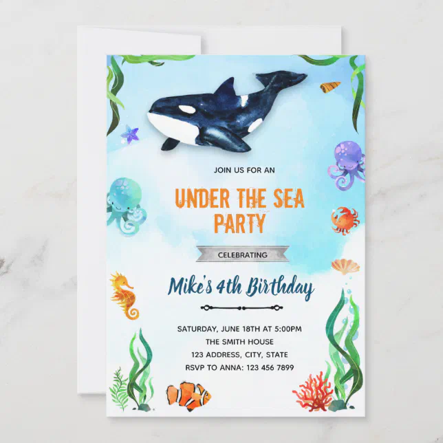 Under the sea orca birthday invitation | Zazzle