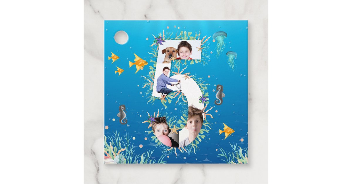 Under The Sea Photo Collage Big 5th Birthday Favor Tags | Zazzle