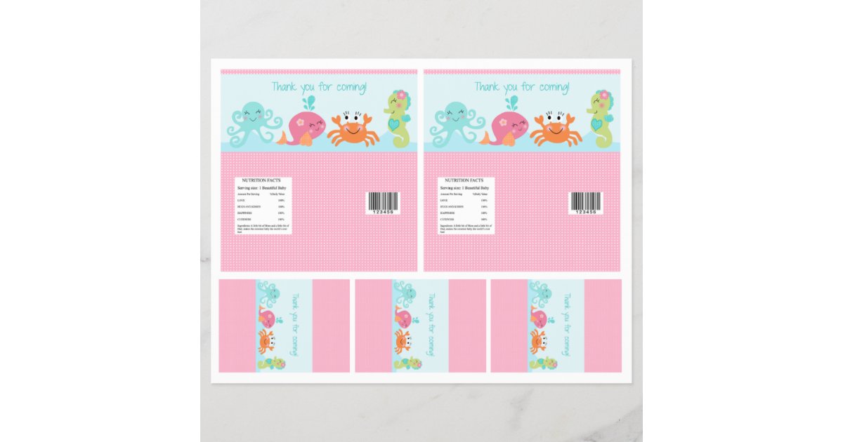 Under the Sea/Pink Whale Candy Bar Labels 2 sizes Flyer | Zazzle