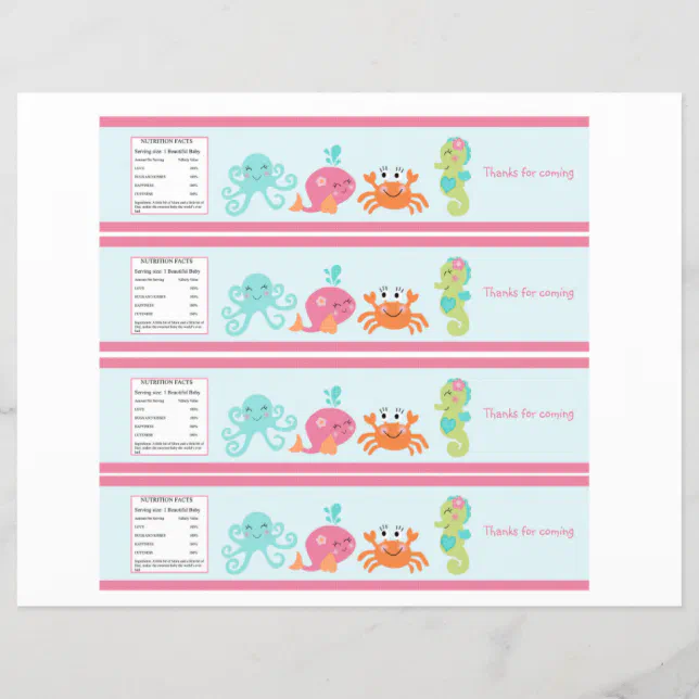 Under the Sea/Pink Whale Water Bottle Labels Flyer | Zazzle