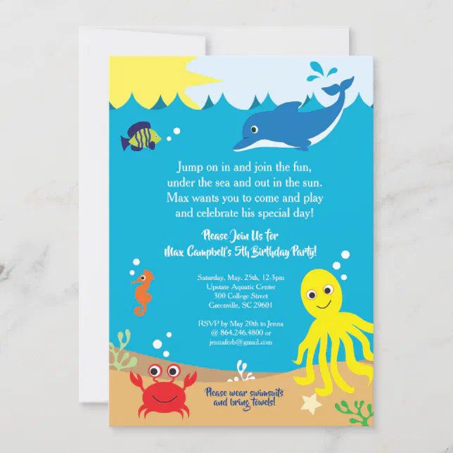 Under the Sea, Sea Life Birthday Invitation | Zazzle