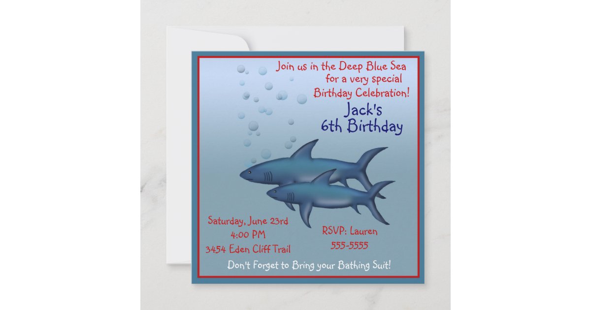 Under The Sea Shark Birthday Invitations | Zazzle
