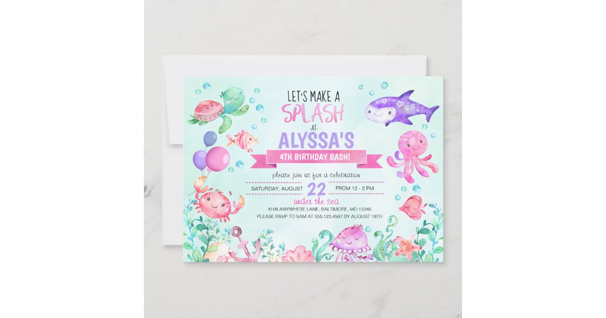 Under The Sea Splash Birthday Girl Invitation | Zazzle