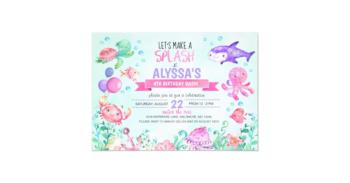 Under The Sea Splash Birthday Girl Invitation | Zazzle.com