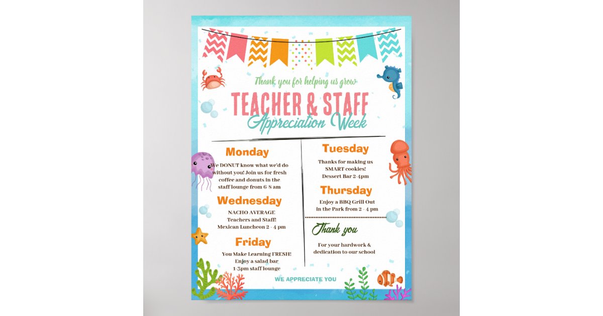 Under the Sea Teacher Staff Appreciation Poster | Zazzle