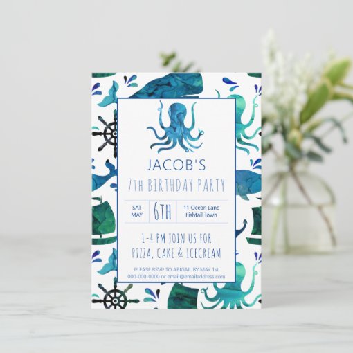 Under The Sea Watercolor Kids Octopus Birthday | Zazzle