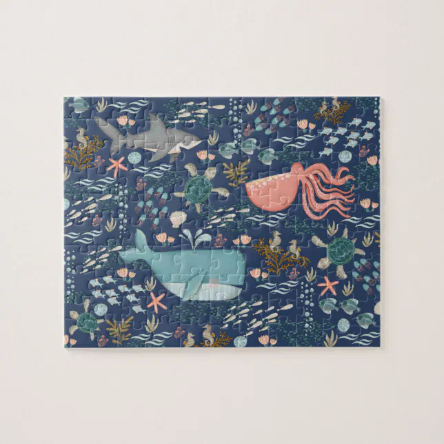 Under the Sea Watercolor Ocean Animals Art Jigsaw Puzzle | Zazzle