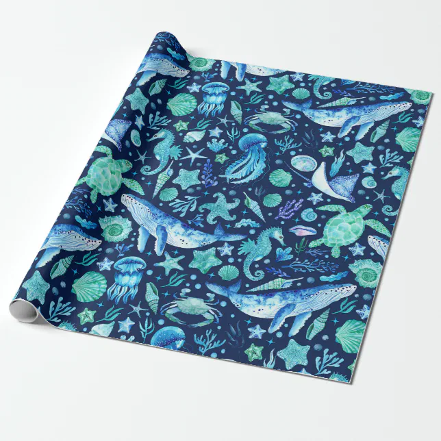 Under the Sea Watercolor Pattern Wrapping Paper | Zazzle