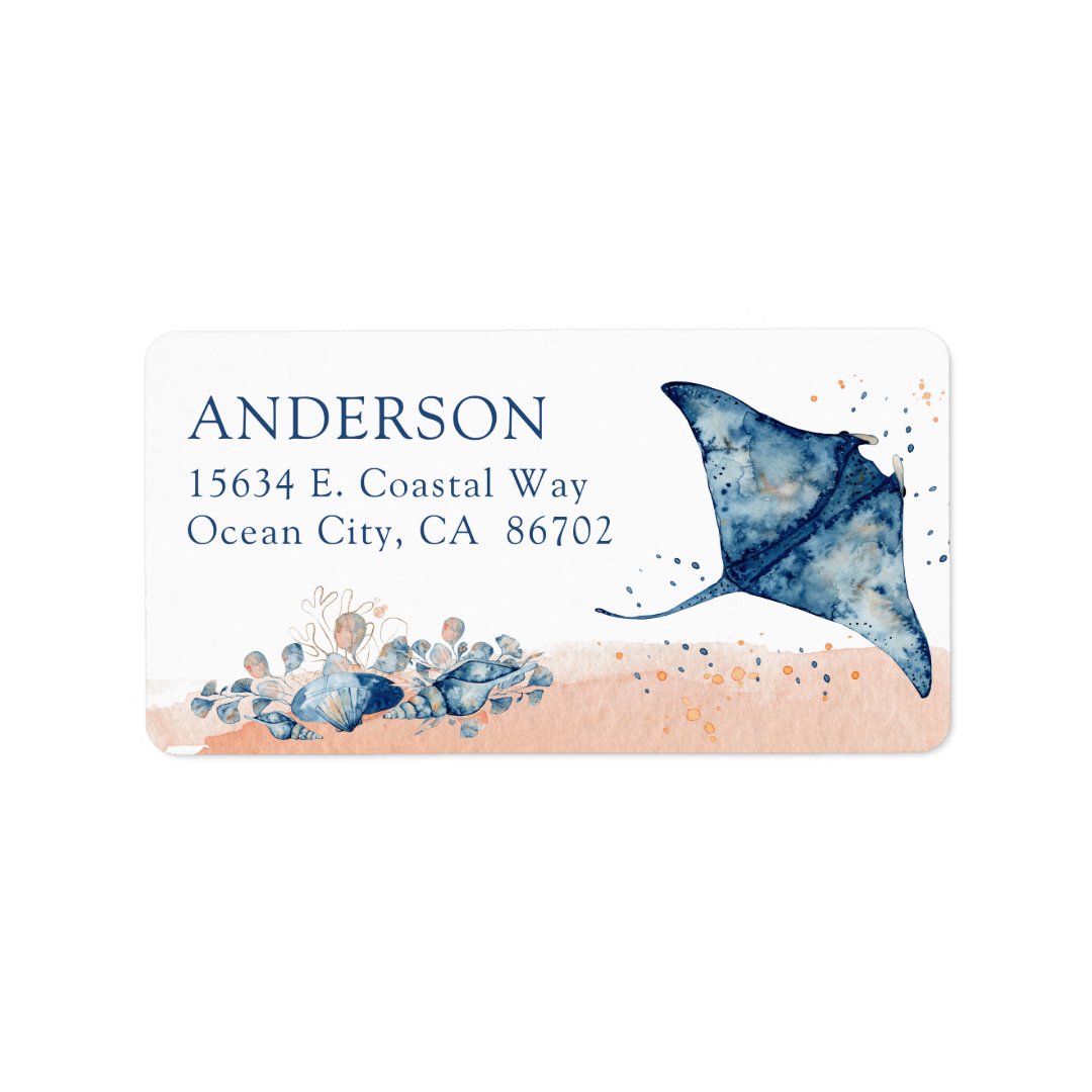 Under the Sea Watercolor Stingray Label | Zazzle