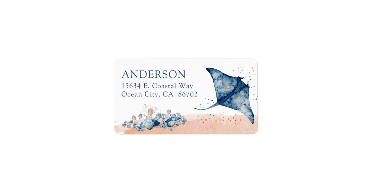 Under the Sea Watercolor Stingray Label | Zazzle