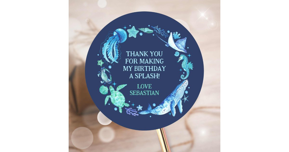 Under the Sea Watercolor Thank You Ocean Animals Classic Round Sticker ...