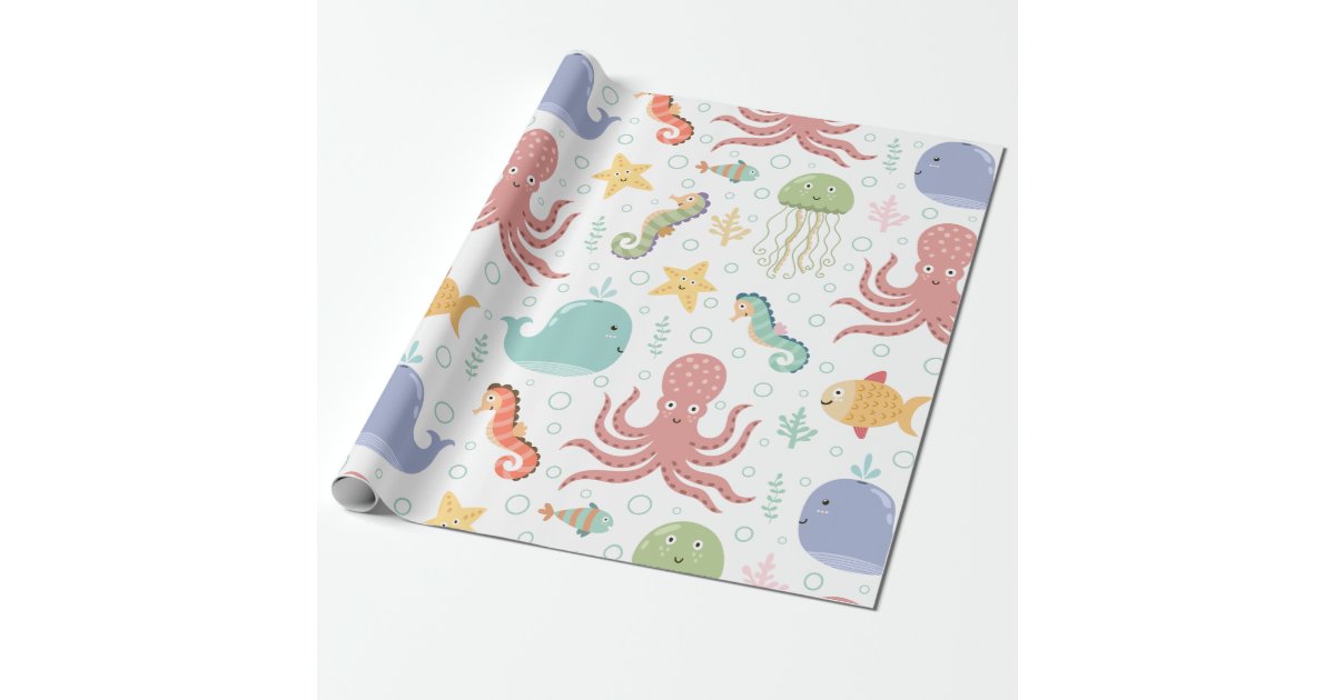 Under the Sea Whale Pattern Wrapping Paper | Zazzle