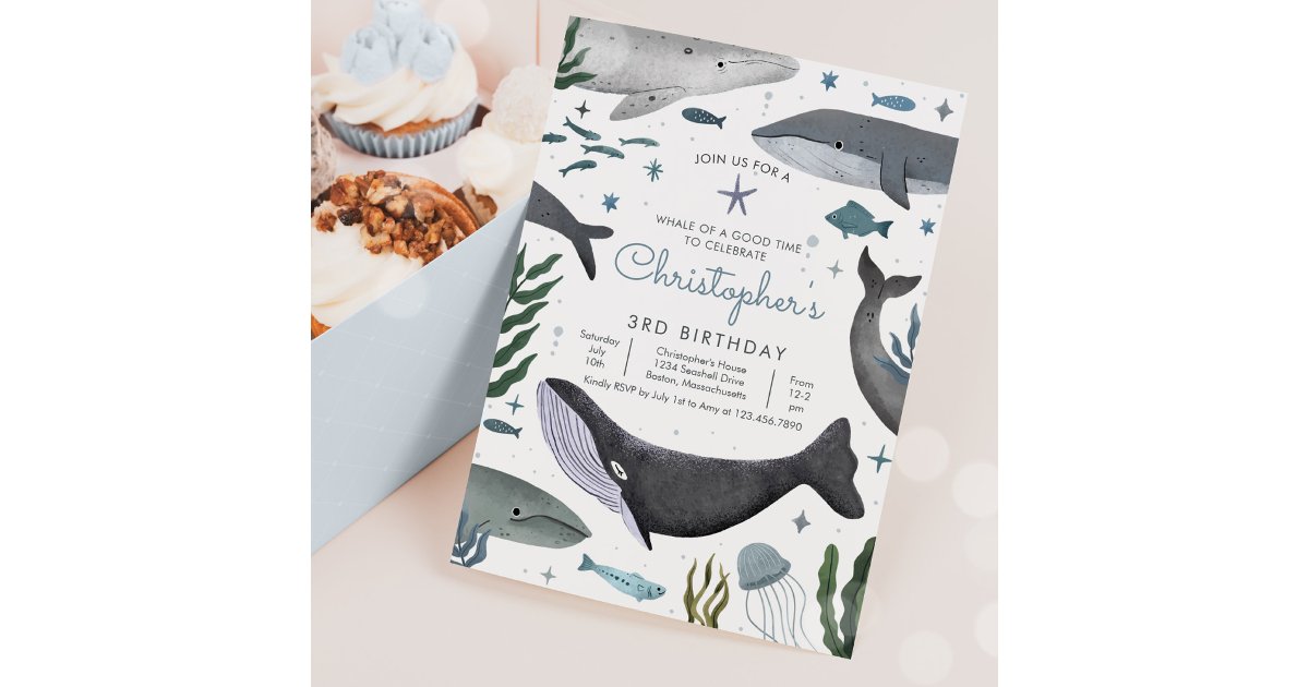 Under The Sea Whale Sea Life Birthday Party Invitation | Zazzle