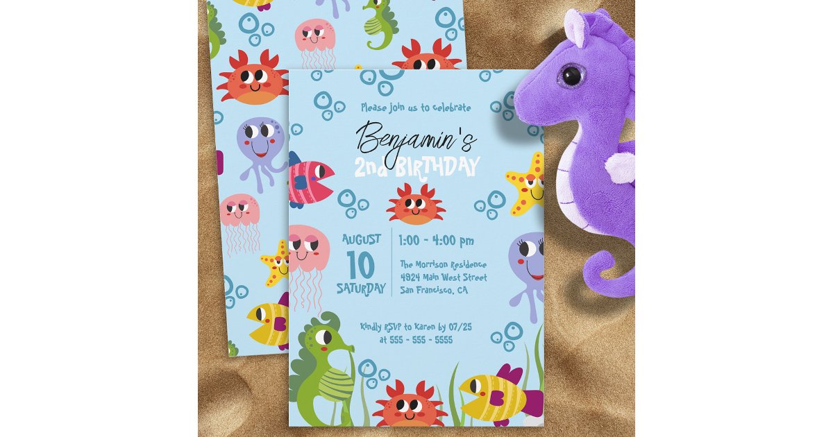 Under The Sea Whimsical Creatures Birthday Party Invitation | Zazzle