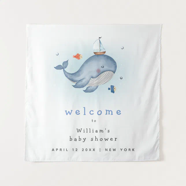 Under The See Whale Boat Baby Shower Welcome Sign Tapestry | Zazzle