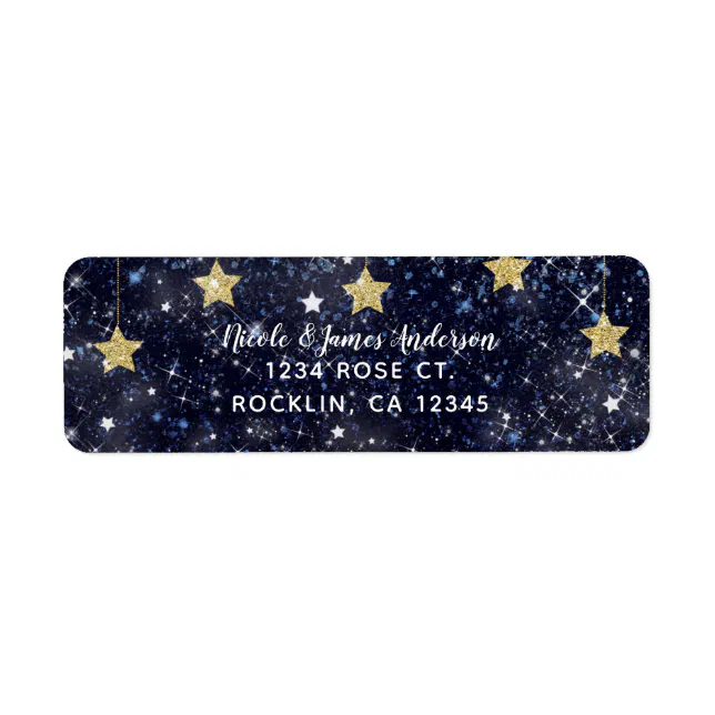 Under The Stars Starry Night Gold Blue Party Label | Zazzle