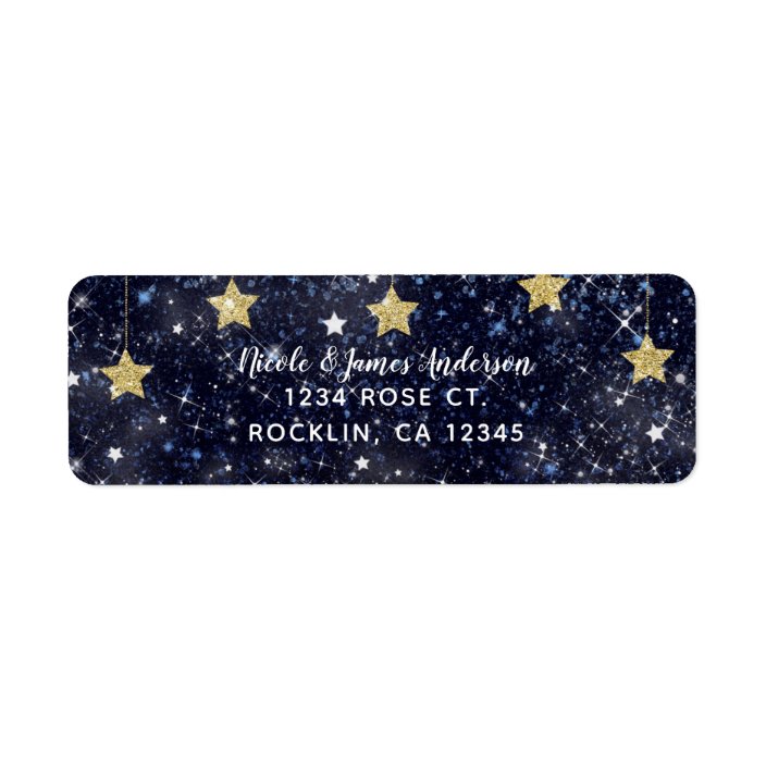 Under The Stars Starry Night Gold Blue Party Label | Zazzle