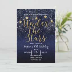 Under The Stars Starry Night Gold Blue Prom Party Invitation | Zazzle