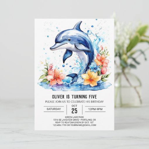 Underwater Adventure Cute Dolphin Birthday Invitation | Zazzle