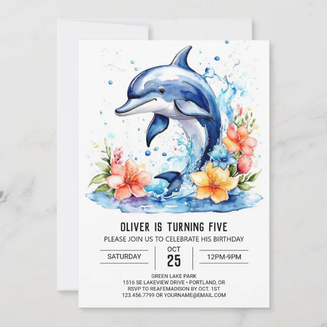 Underwater Adventure Cute Dolphin Birthday Invitation | Zazzle