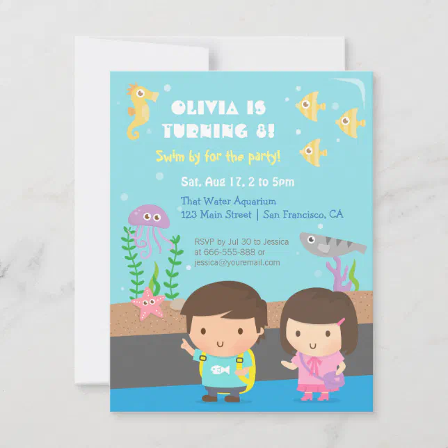 Underwater Animals Aquarium Kids Birthday Party Invitation | Zazzle