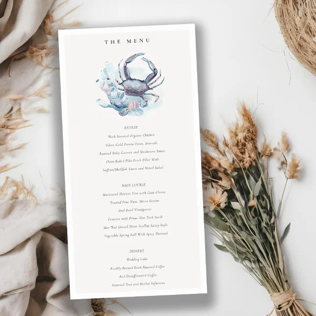 Underwater Crab Coral Nautical Wedding Menu Card | Zazzle