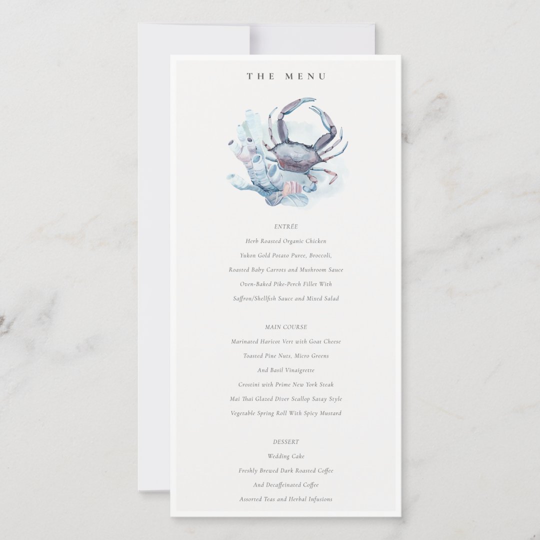 Underwater Crab Coral Nautical Wedding Menu Card | Zazzle