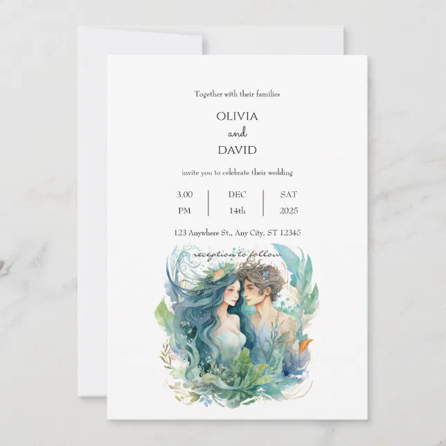 Underwater Fantasy Mermaid Couple Beach Wedding Invitation | Zazzle