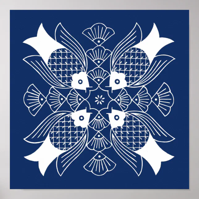 Underwater Fish Design with Blue Background Poster | Zazzle