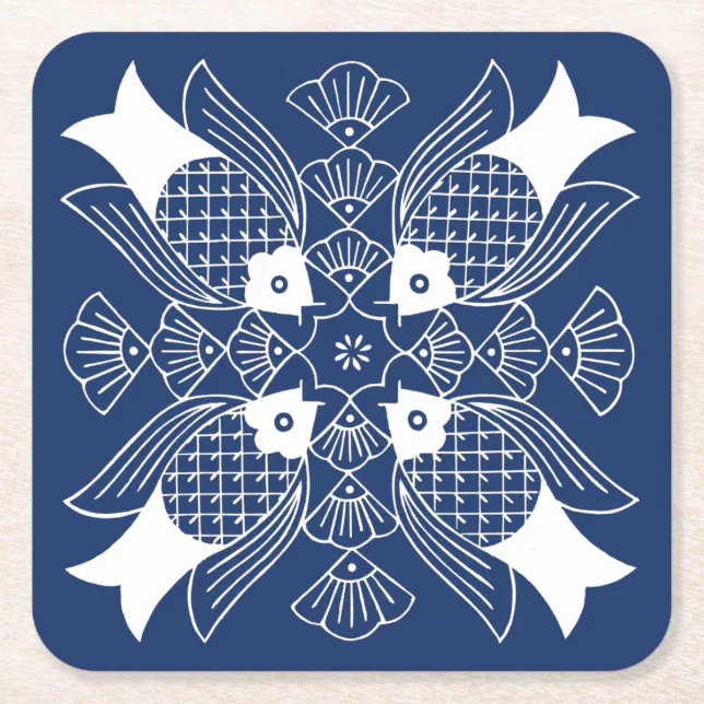 Underwater Fish Design with Blue Background Square Paper Coaster | Zazzle