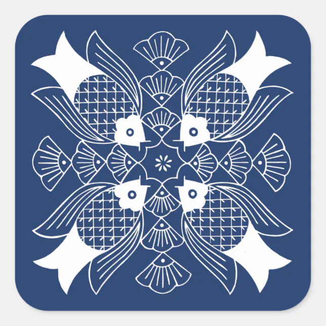 Underwater Fish Design with Blue Background Square Sticker | Zazzle
