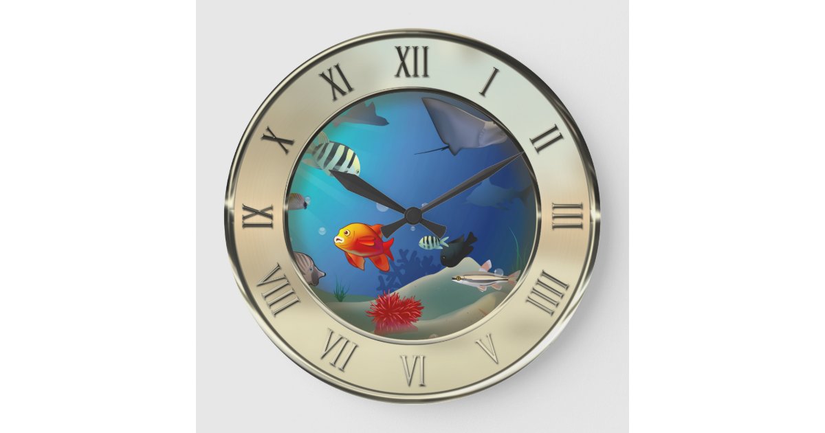 Underwater scene large clock | Zazzle