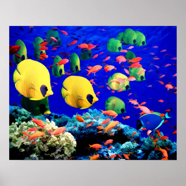 Underwater Sea Coral & Tropical Fish Poster | Zazzle